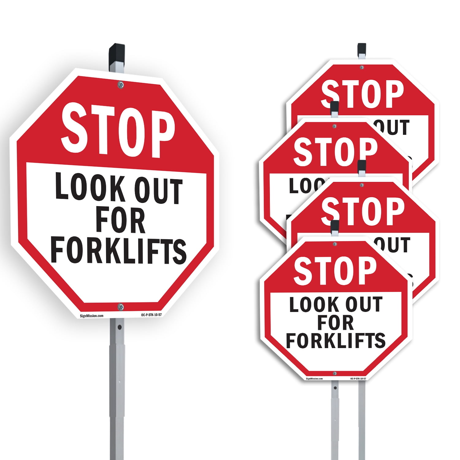 Stop Look Out for Forklifts (5 Pack) 10 inch X 10 inch Octagon Plastic ...