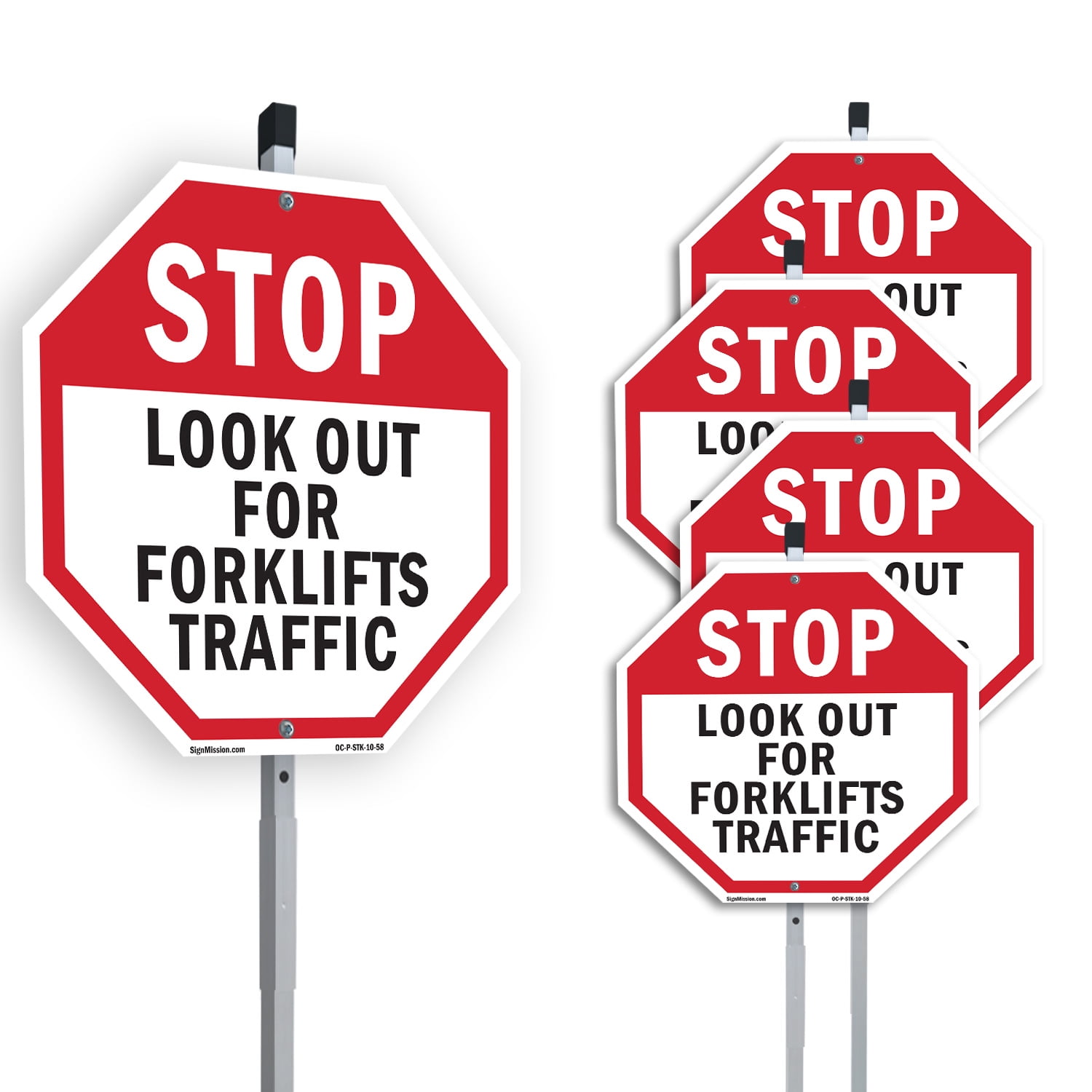 Stop Look Out for Forklifts Traffic (5 Pack) 10 inch X 10 inch Octagon ...