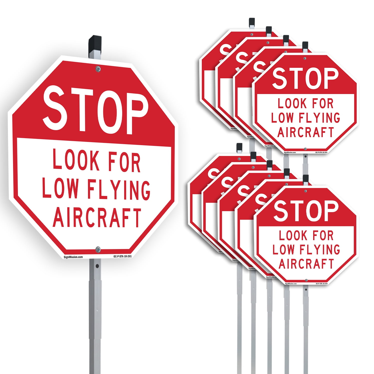 Stop Look for Low Flying Aircraft (10 Pack) 10 inch X 10 inch Octagon ...