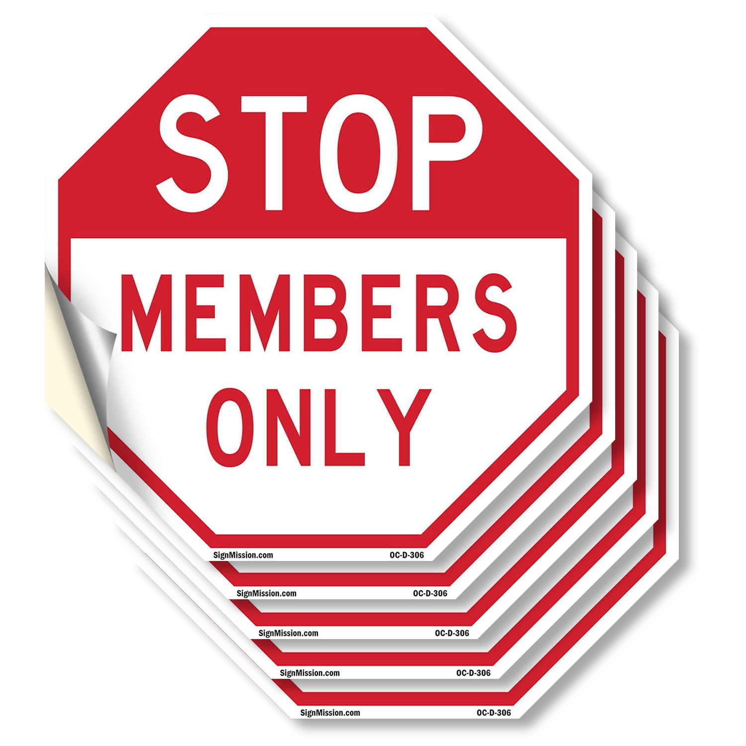 Stop Members Only (5 Pack) 4 inch X 4 inch Octagon Vinyl Label Decal ...