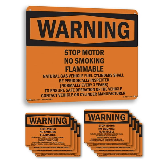 Stop Motor No Smoking Flammable Gas Natural OSHA WARNING Rigid Plastic ...