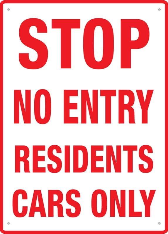 Stop No Entry Residents Cars Only Sign Outdoor Metal Sign - 12 X 8 ...