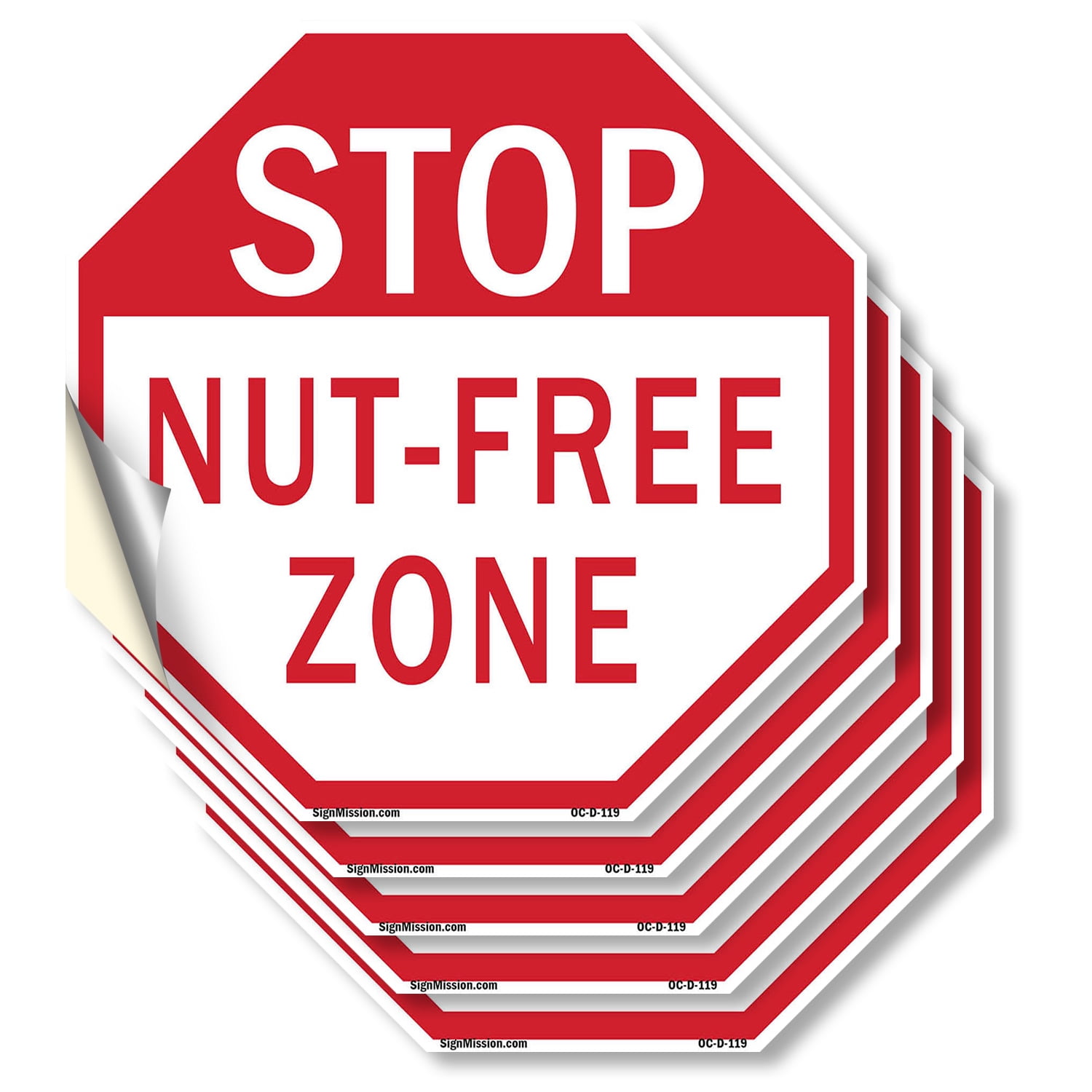 Stop Nut-free Zone (5 Pack) 4 inch X 4 inch Octagon Vinyl Label Decal ...