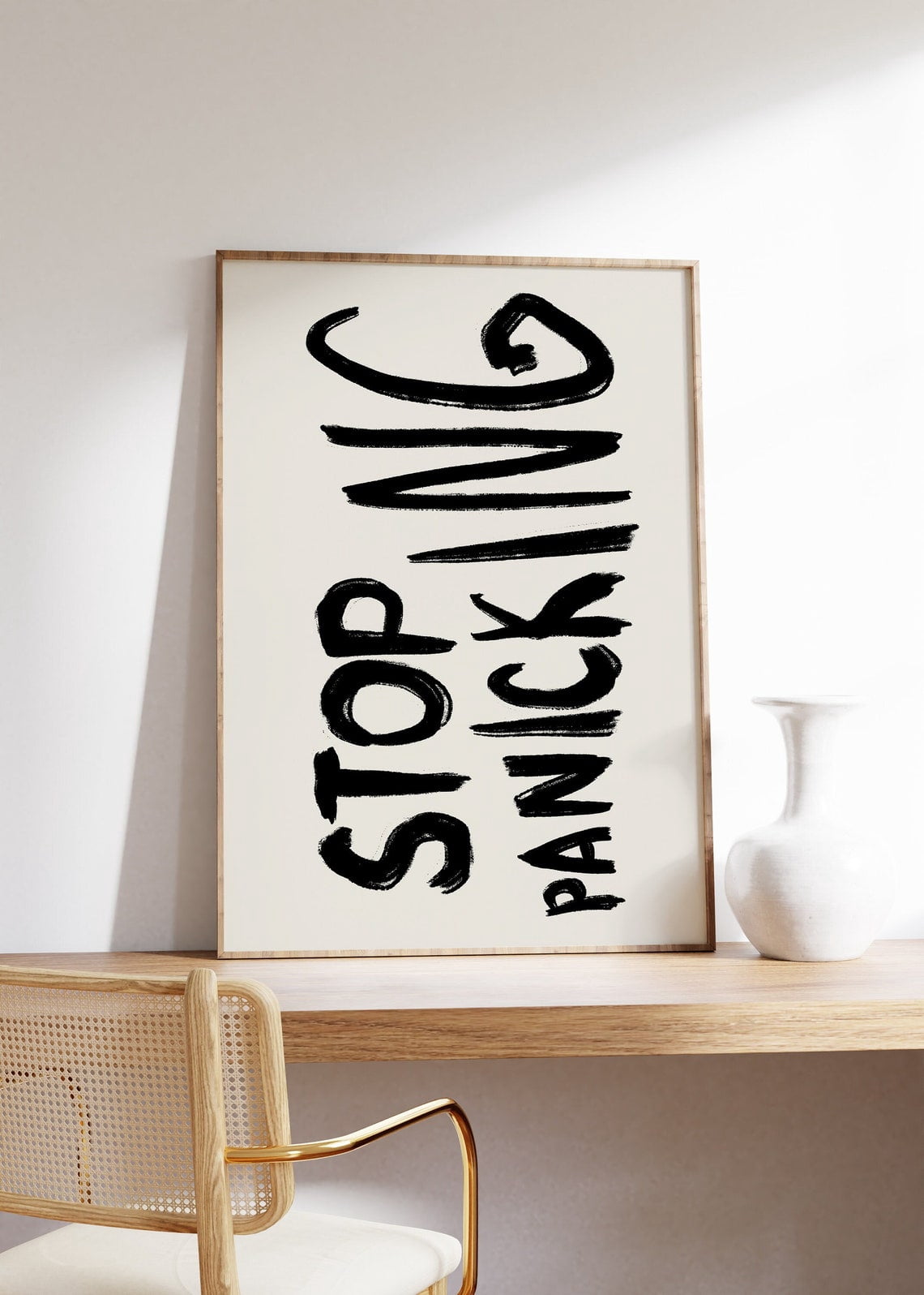 Stop Panicking Poster, Modern Typography Art Poster, Neutral ...