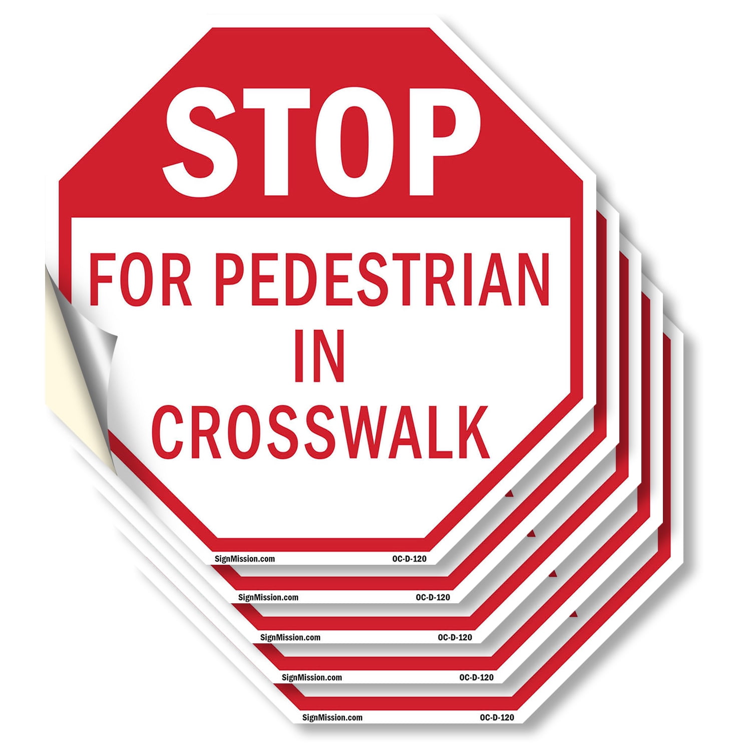 Stop For Pedestrian in Crosswalk (5 Pack) 4 inch X 4 inch Octagon Vinyl ...