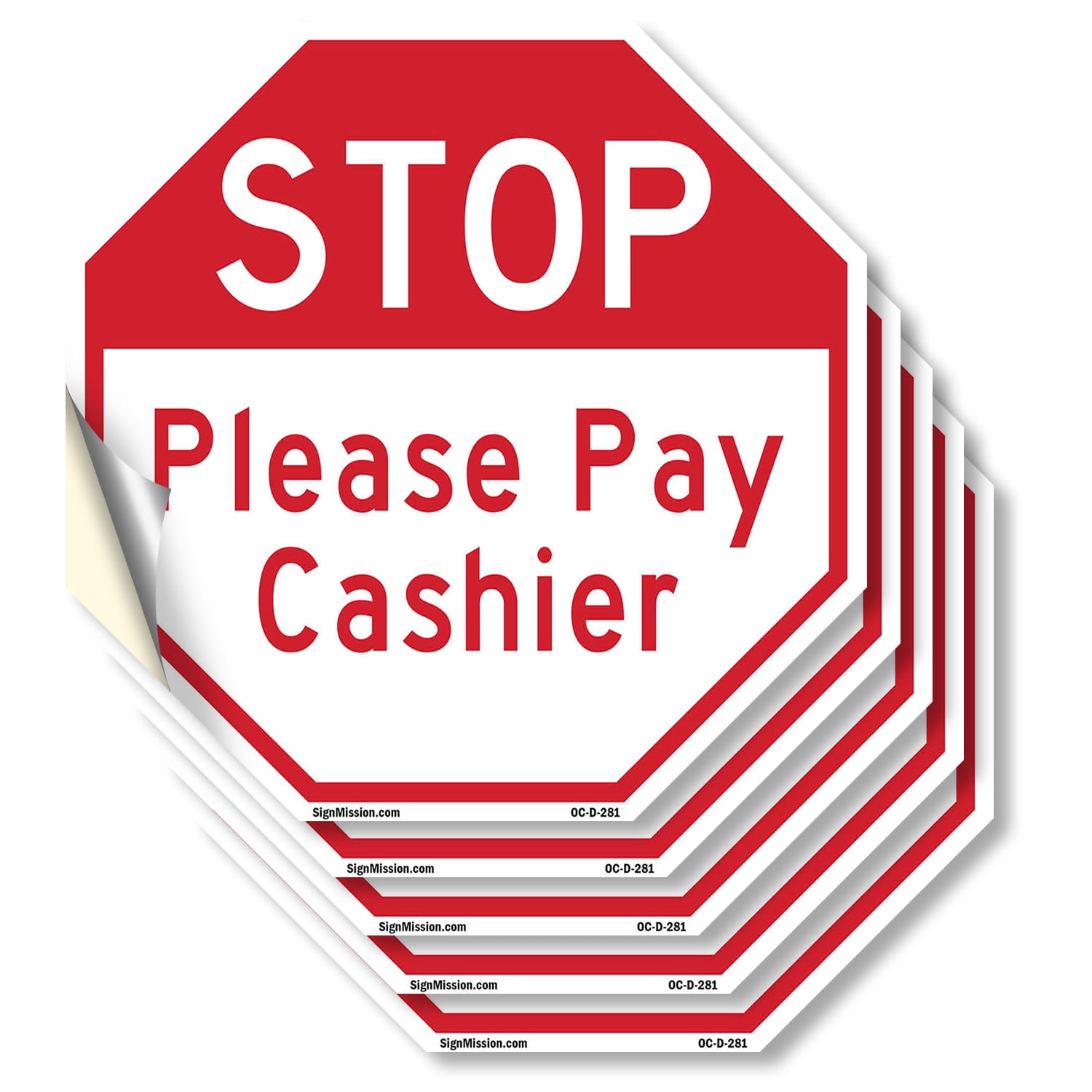 Stop Please Pay Cashier (5 Pack) 4 inch X 4 inch Octagon Vinyl Label ...