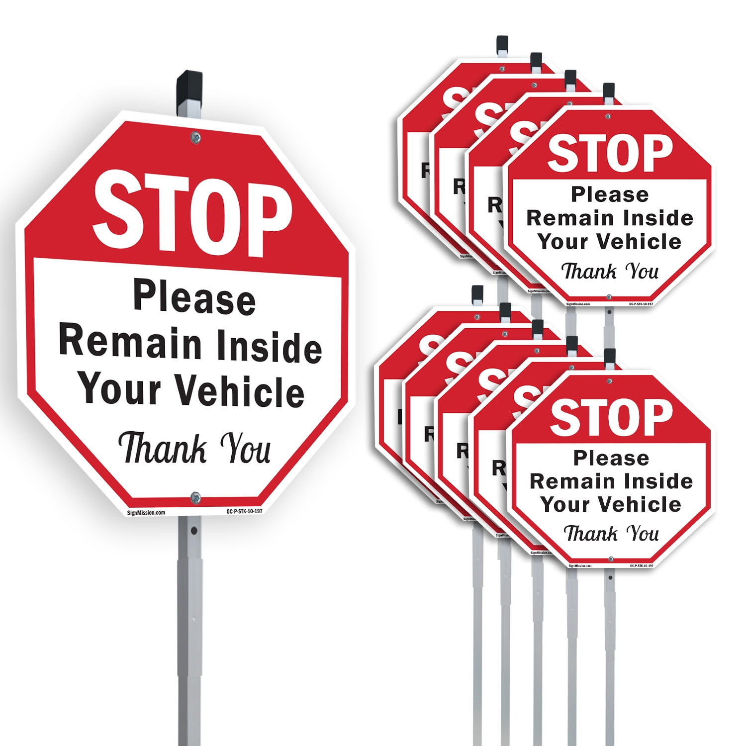 Stop Please Remain Inside Your Vehicle Thank You (10 Pack) 10 inch X 10 ...