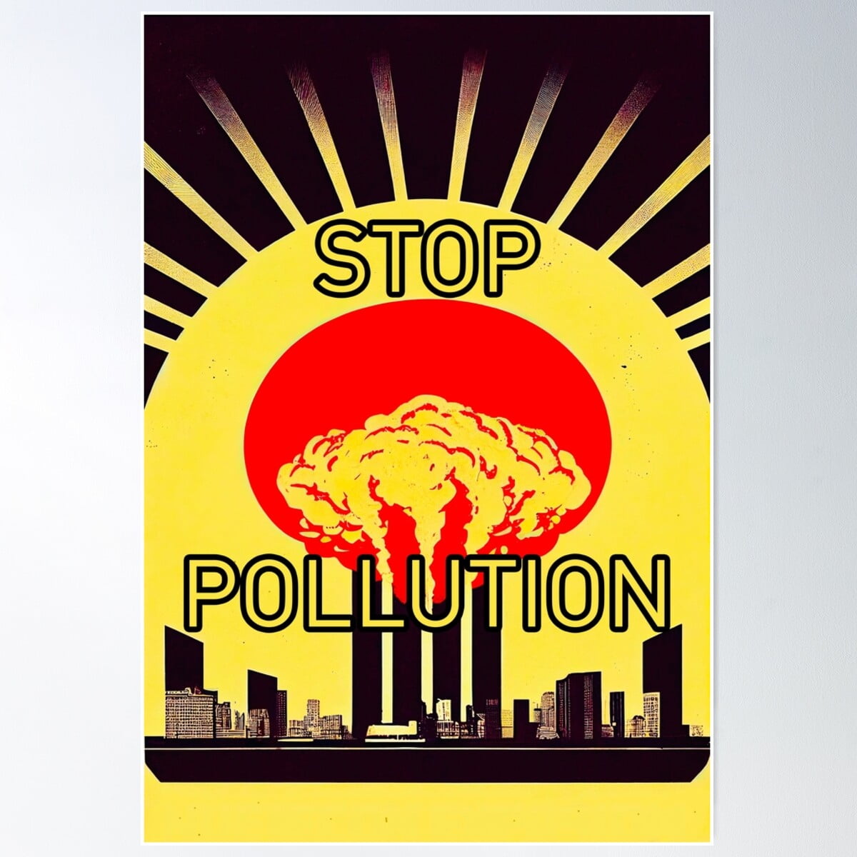 Stop Pollution Retro Yellow Poster Wall Art, Modern Wall Decor For ...