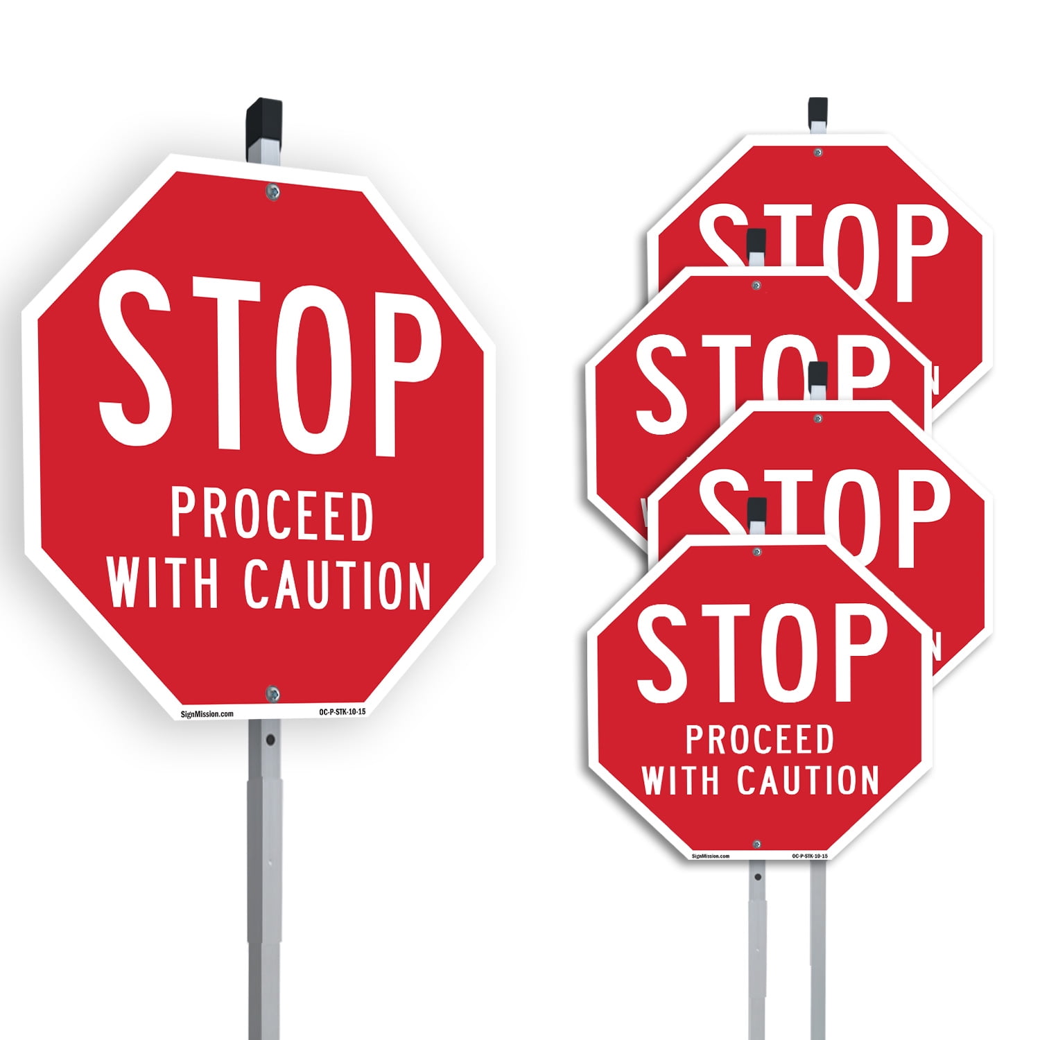 Stop Proceed with Caution (5 Pack) 10 inch X 10 inch Octagon Aluminum ...