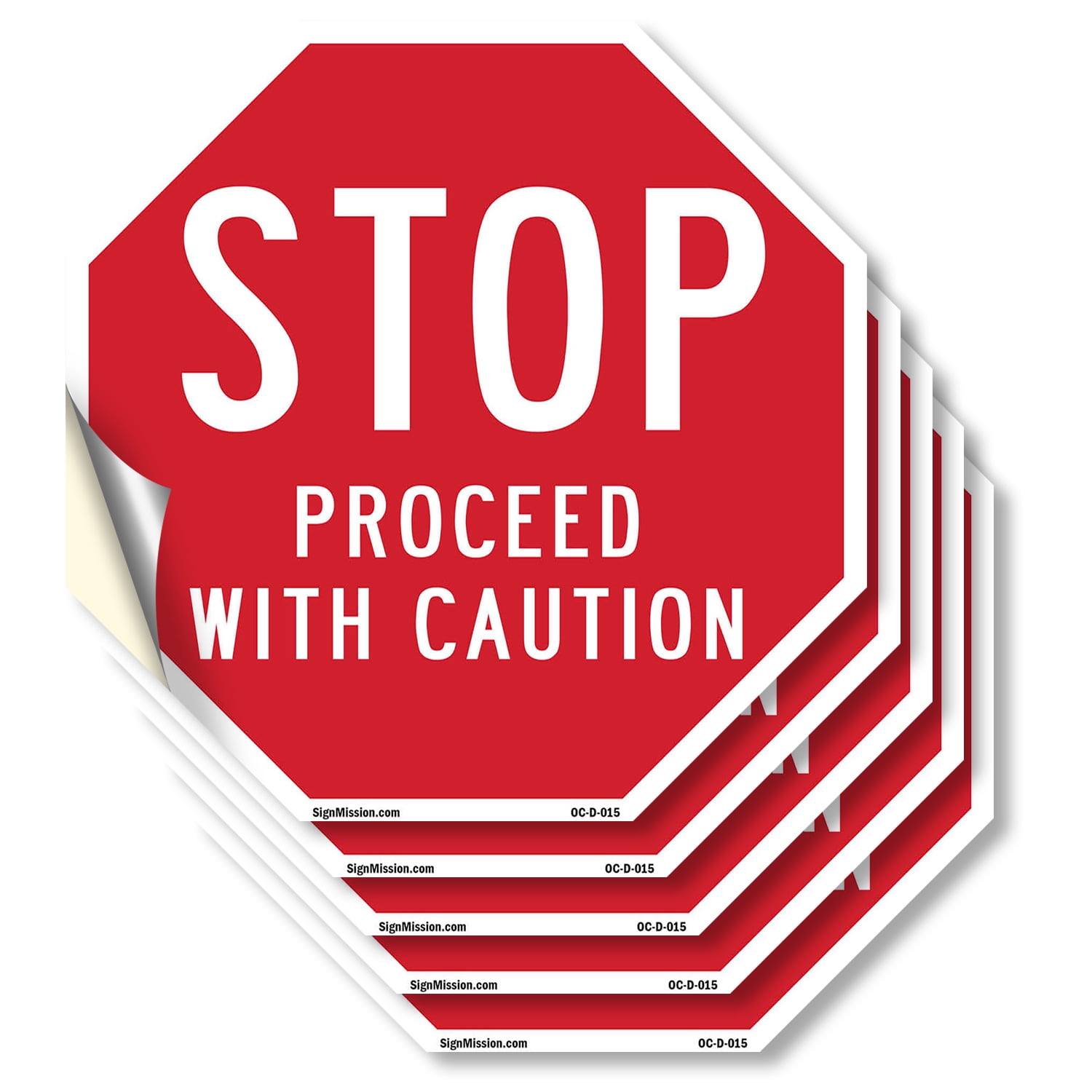 Stop Proceed with Caution (5 Pack) 4 inch X 4 inch Octagon Vinyl Label ...