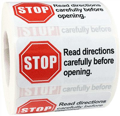 Stop Read Directions Carefully Before Opening Warning Labels 1 x 2 Inch ...
