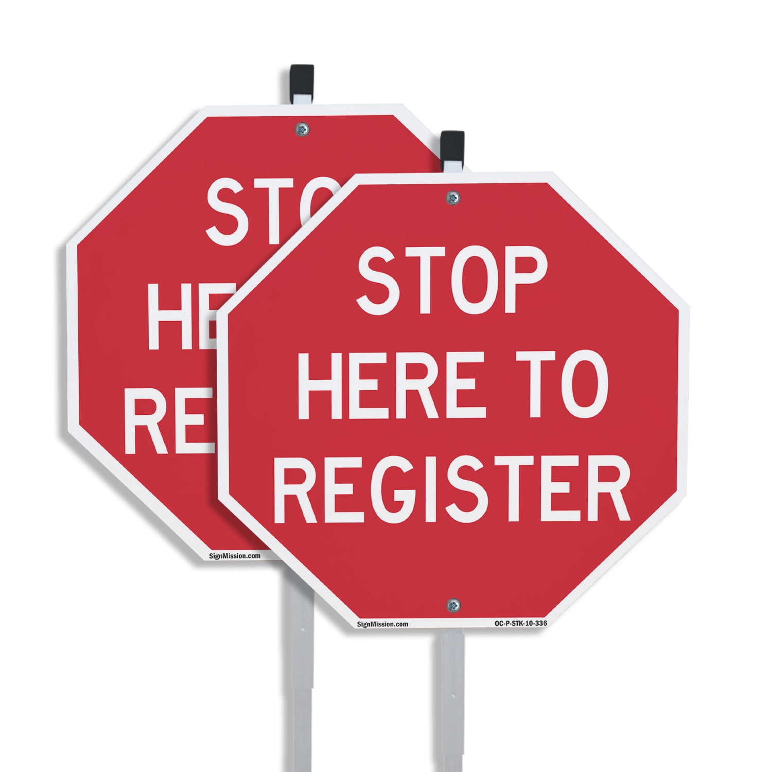 Stop Here to Register (2 Pack) 10 inch X 10 inch Octagon Plastic Signs ...