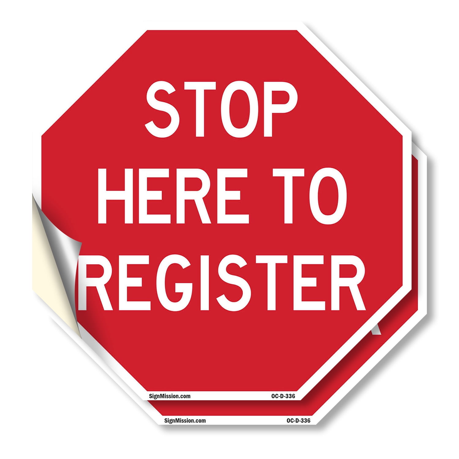 Stop Here to Register (2 Pack) 10 inch X 10 inch Octagon Vinyl Label ...