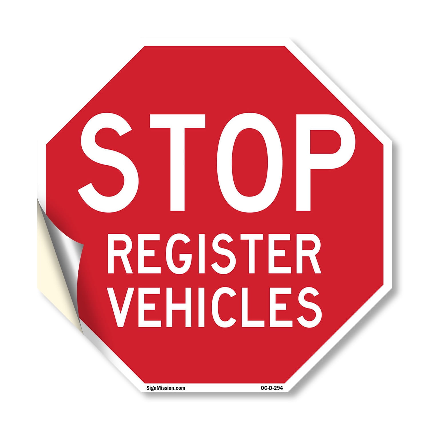 Stop Register Vehicles 18 inch X 18 inch Octagon Vinyl Label Decal ...