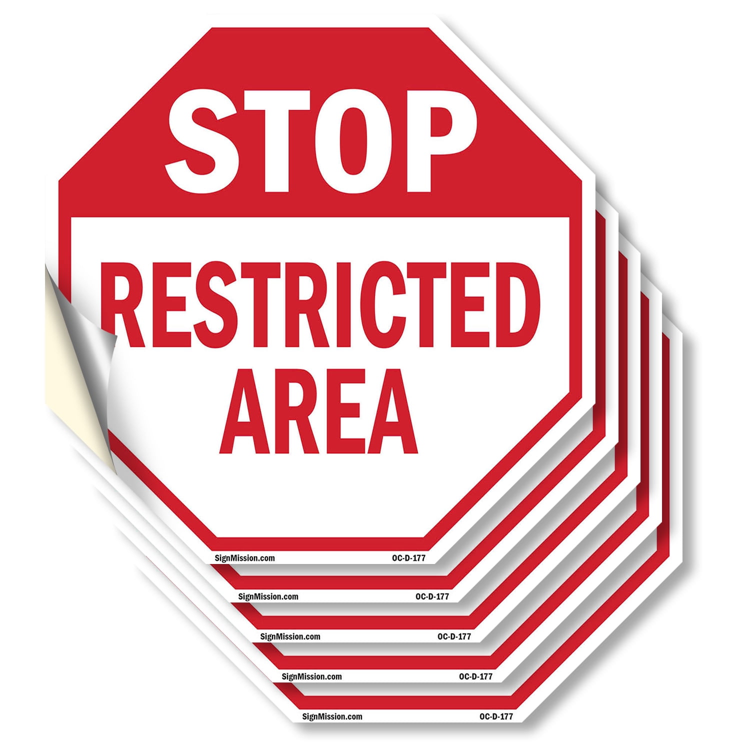 Stop Restricted Area (5 Pack) 4 inch X 4 inch Octagon Vinyl Label Decal ...