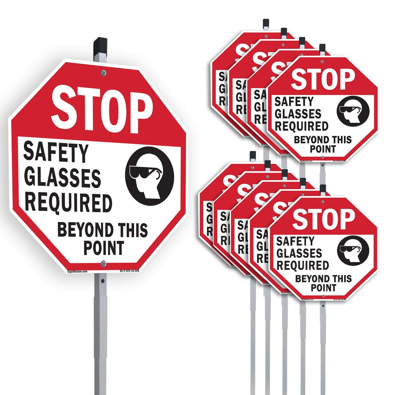 Stop Safety Glasses Required Beyond This Point (10 Pack) 10 inch X 10 inch Octagon Plastic Signs ...