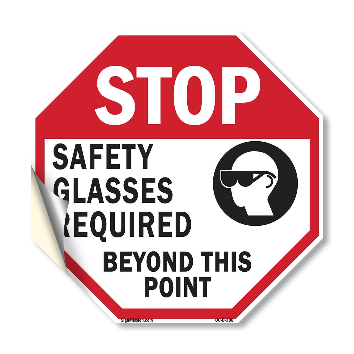 Stop Safety Glasses Required Beyond This Point 18 inch X 18 inch ...