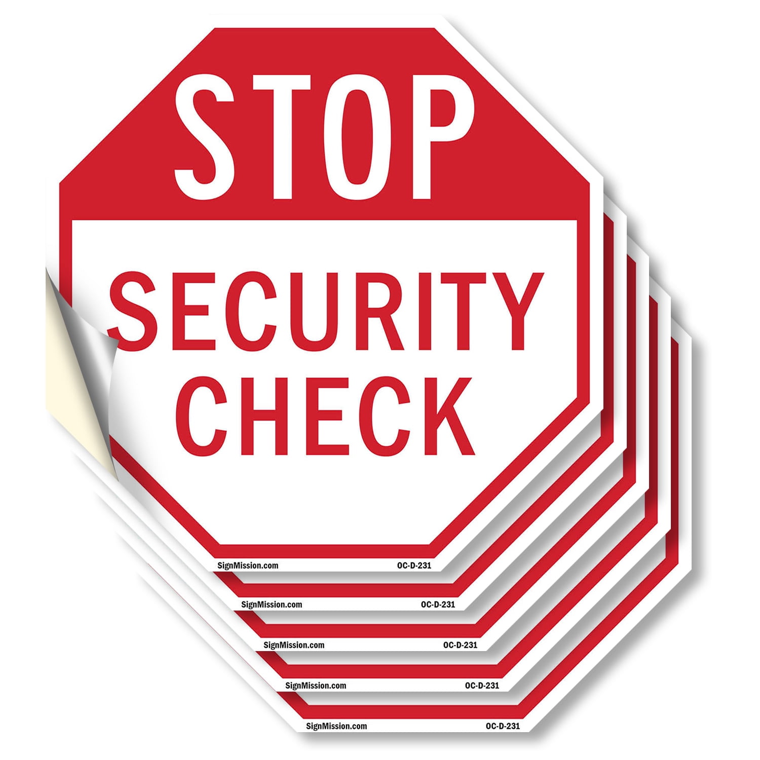 Stop Security Check (5 Pack) 6 inch X 6 inch Octagon Vinyl Label Decal ...