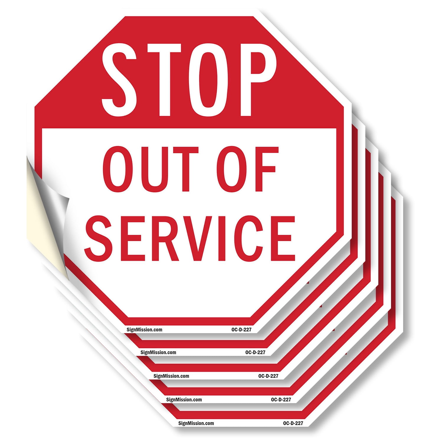 Stop Out of Service (5 Pack) 4 inch X 4 inch Octagon Vinyl Label Decal ...