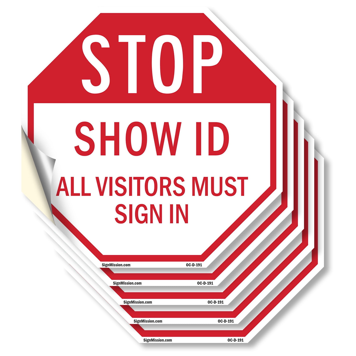 Stop Show Id All Visitors Must Sign In (5 Pack) 6 inch X 6 inch Octagon ...