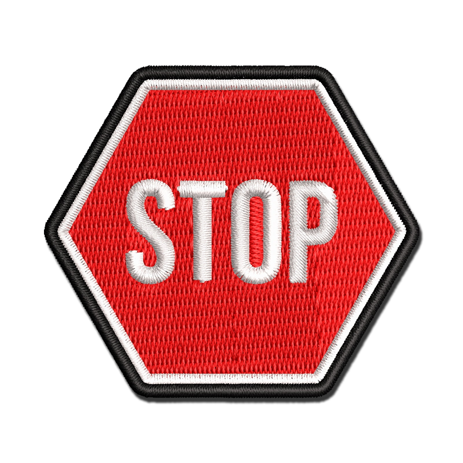 Stop Sign Applique Multi-Color Embroidered Hook & Loop Patch - 2.0 Inch ...