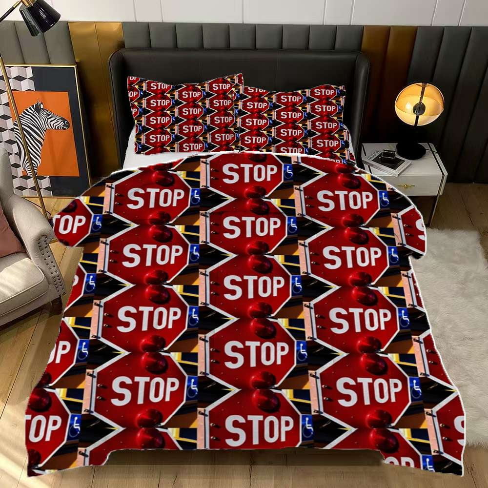 Stop Sign Comforter Set Queen Size Bedding Set For Travl Bedroom Decor ...