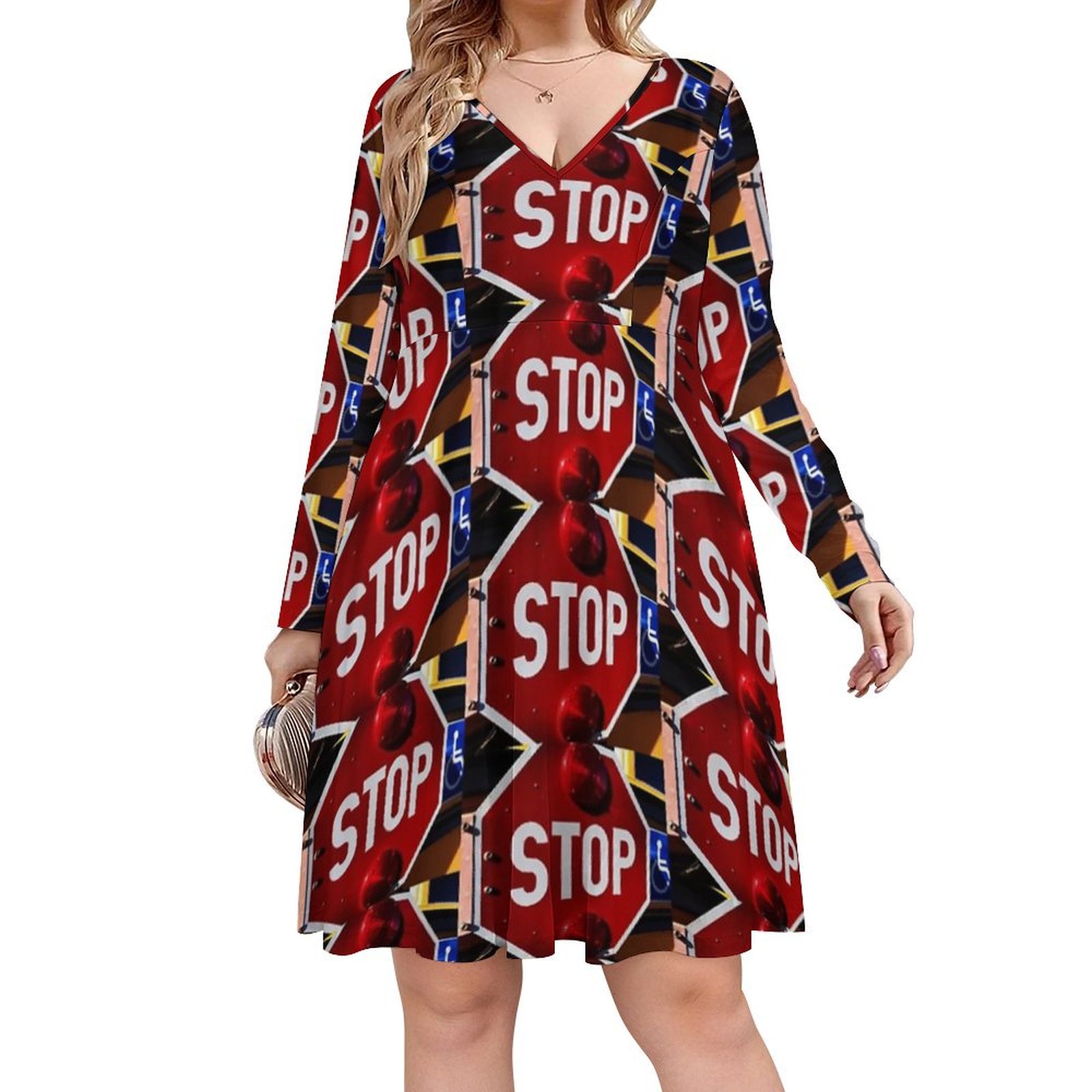 Stop Sign Long Sleeve Sexy Dresses For Women Ladies Vintage Elegant ...
