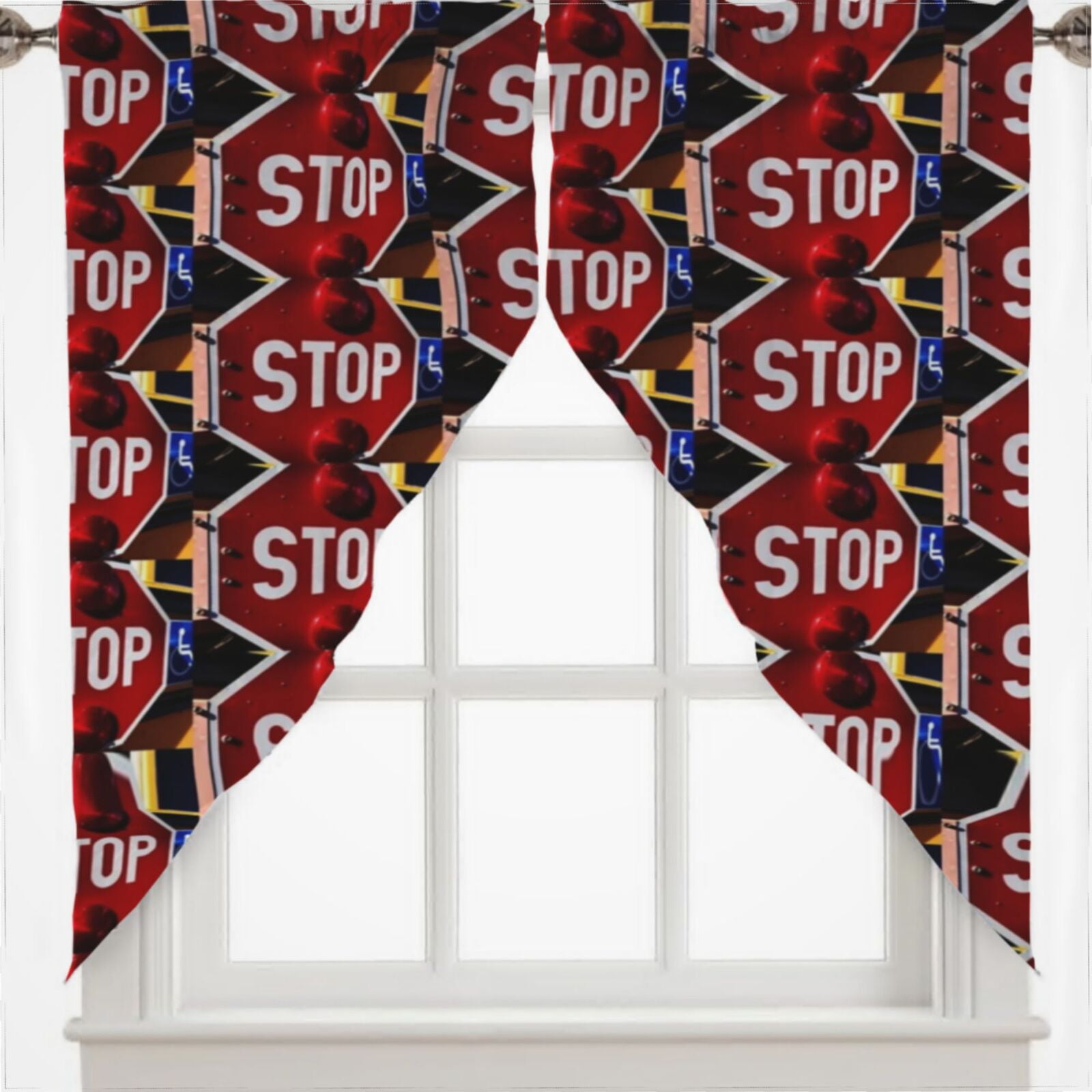 Stop Sign Swag Valances For Windows 2 Pack For Kitchen Living Room ...