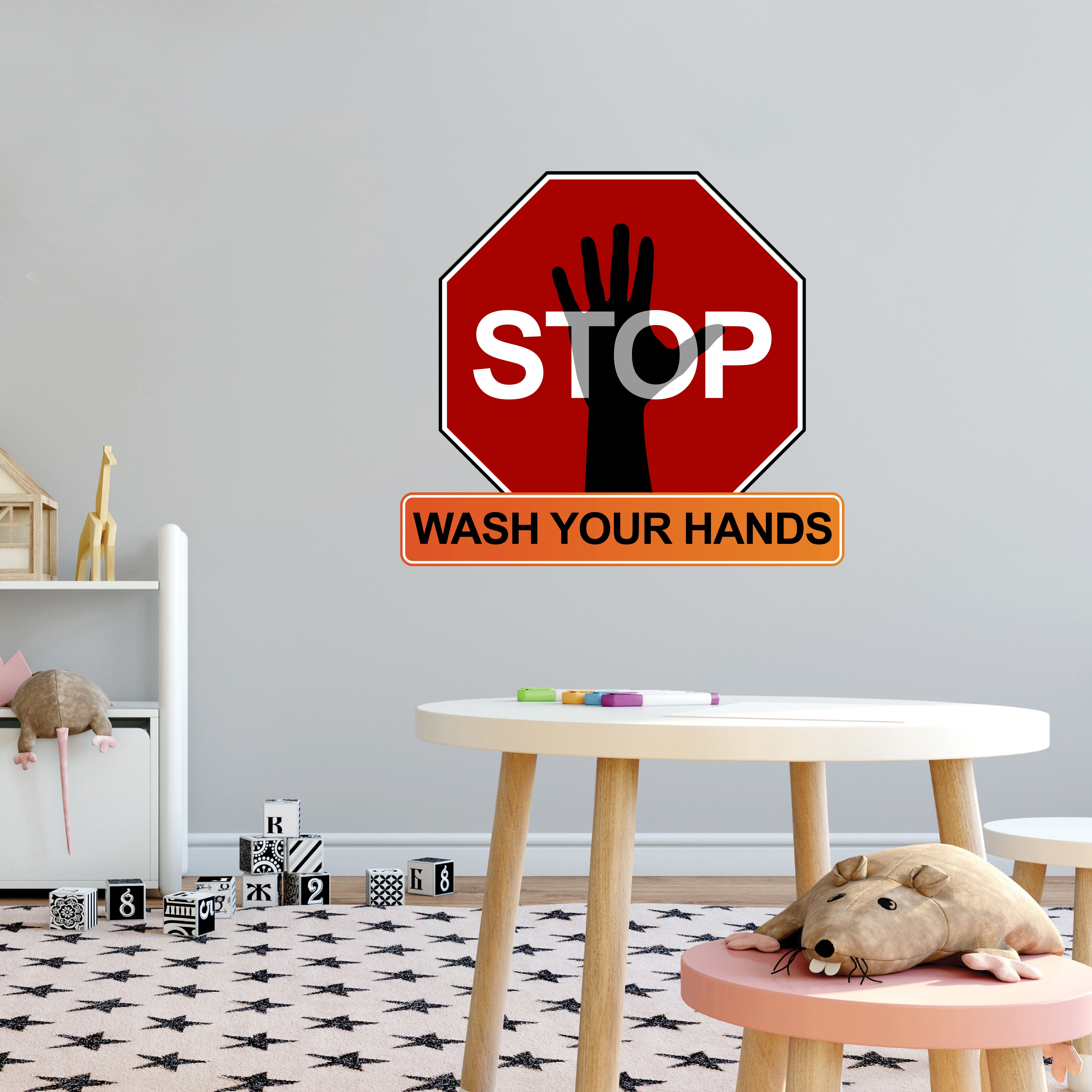 Stop Sign Wall Decor Stickers -Caution Wall Decal- Wash Your Hands ...