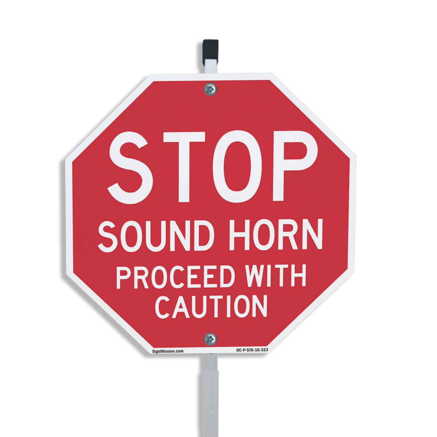 Stop Sound Horn Proceed with Caution 10 inch X 10 inch Octagon Plastic Sign with Aluminum ...