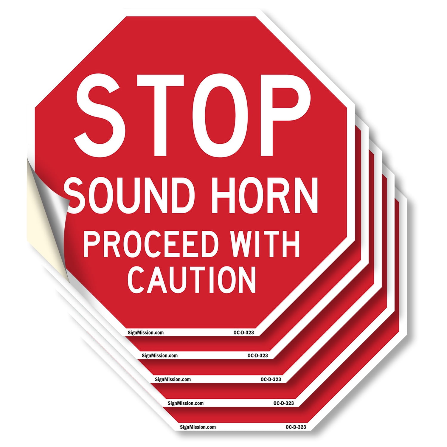 Stop Sound Horn Proceed with Caution (5 Pack) 6 inch X 6 inch Octagon ...