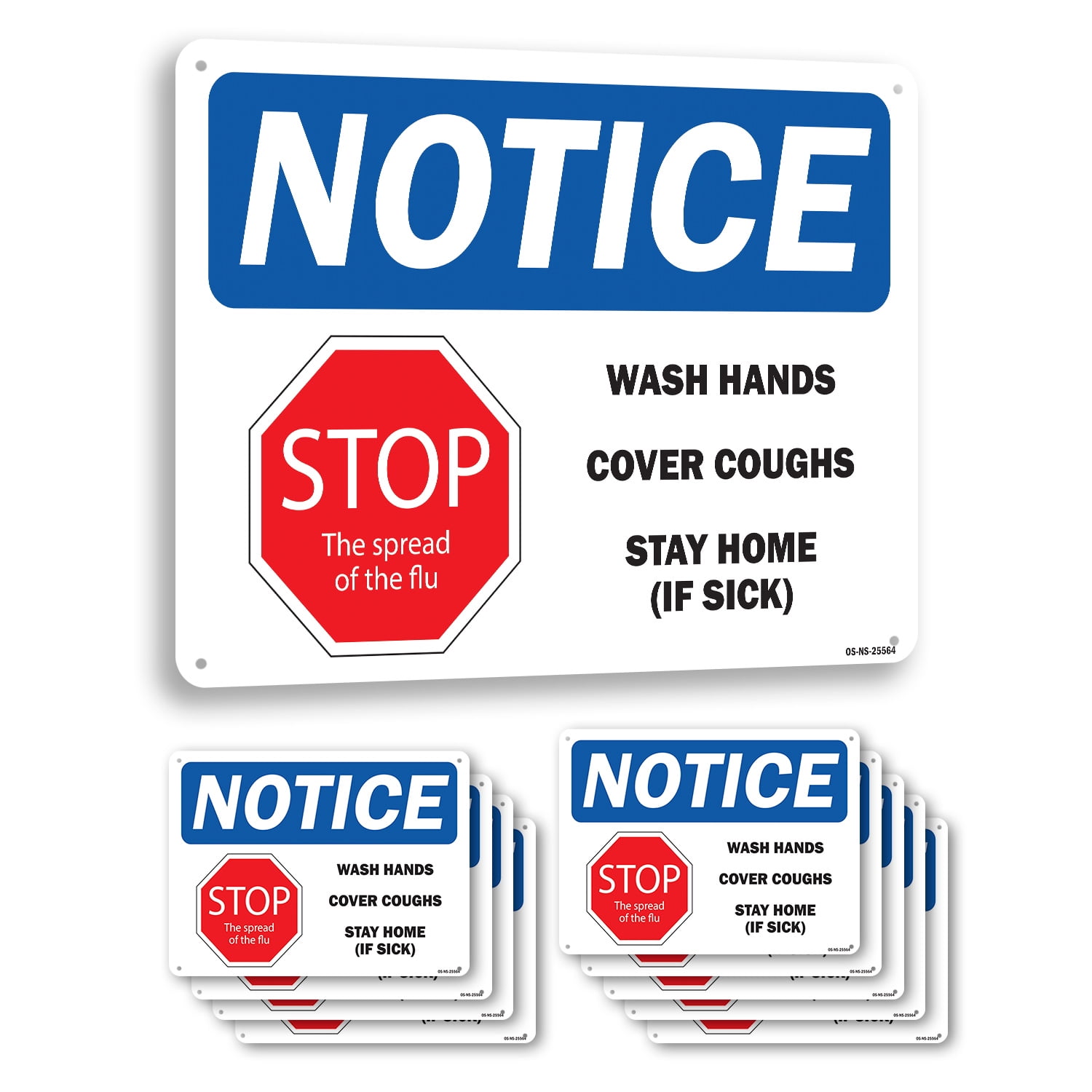 Stop Spread Of Flu OSHA Notice Rigid Plastic Sign 18 Inch x 12 Inch ...