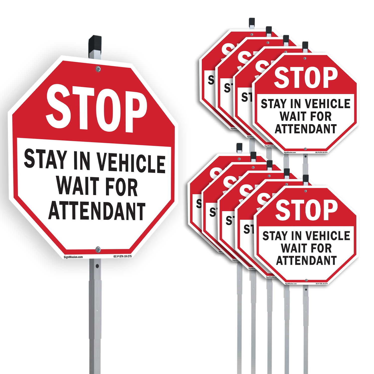 Stop Stay in Vehicle Wait for Attendant (10 Pack) 10 inch X 10 inch ...