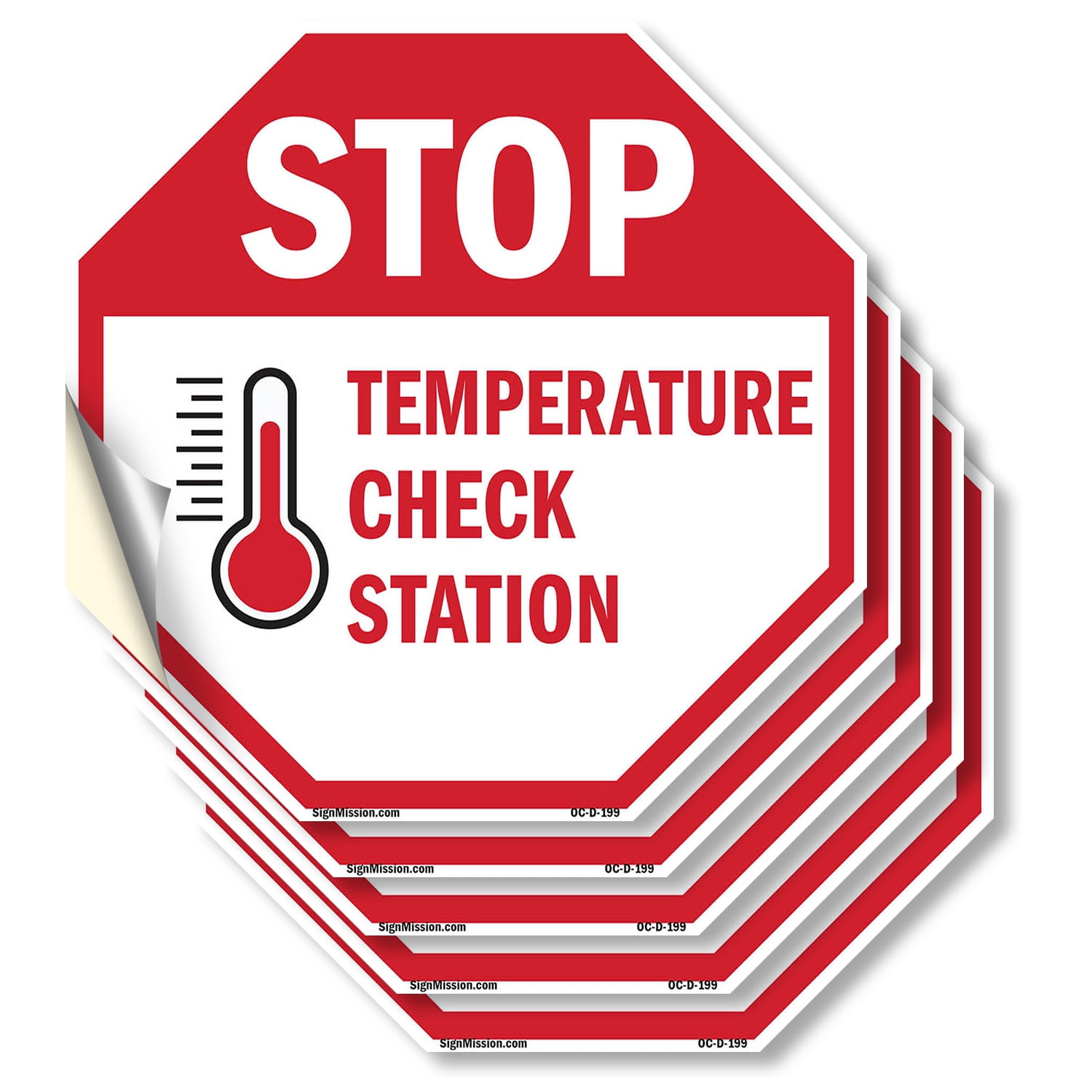 Stop Temperature Check Station (5 Pack) 4 inch X 4 inch Octagon Vinyl ...