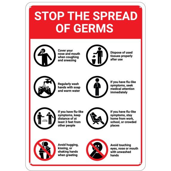 Stop The Spread Of Germs Eight Rules Sign 8"X12" Rust Free Aluminum ...