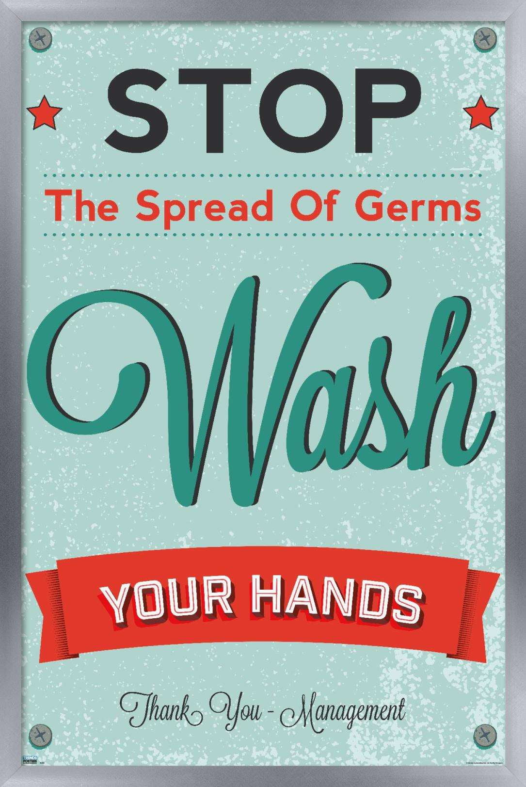 Stop The Spread of Germs - Wash Your Hands Wall Poster, 14.725" x 22. ...