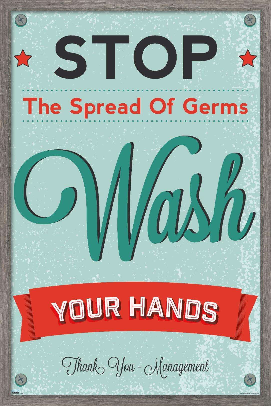 Stop The Spread of Germs - Wash Your Hands Wall Poster, 14.725" x 22. ...