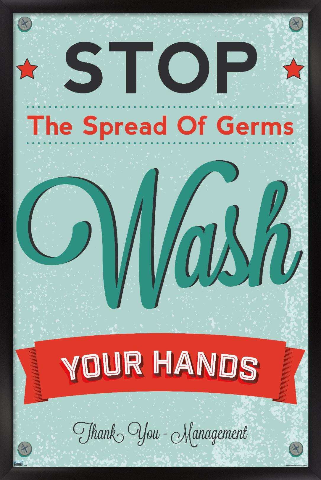 Stop The Spread of Germs - Wash Your Hands Wall Poster, 14.725" x 22. ...