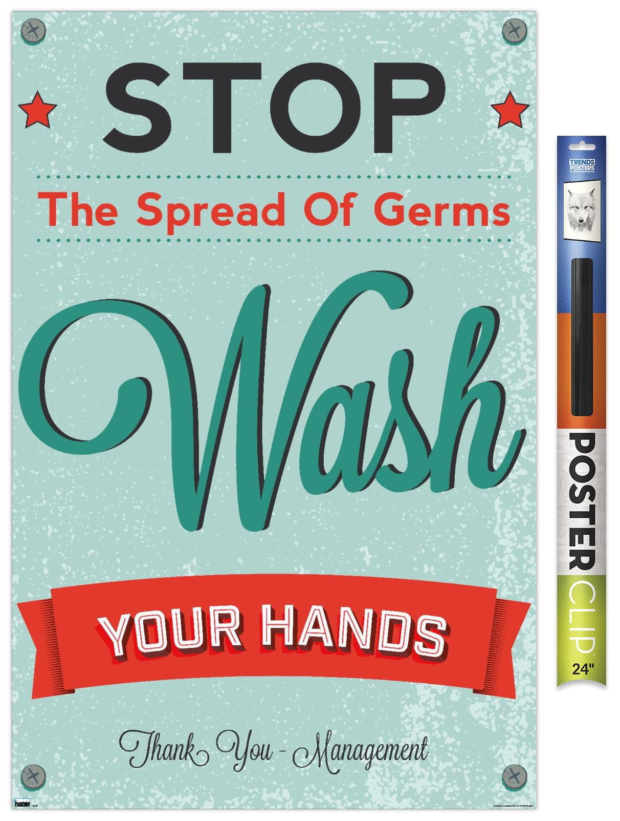 Stop The Spread of Germs - Wash Your Hands Wall Poster, 22.375" x 34 ...