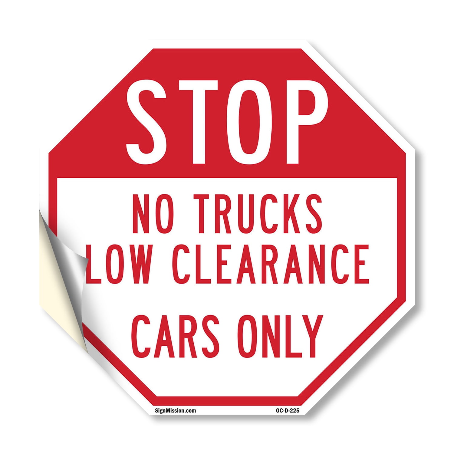Stop No Trucks Low Clearance Cars Only 18 inch X 18 inch Octagon Vinyl ...