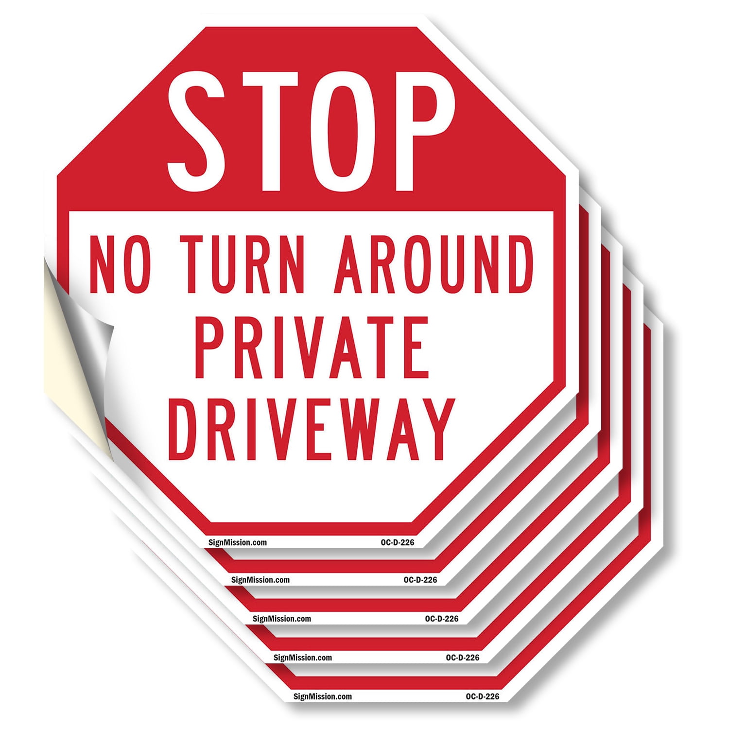 Stop No Turn Around Private Driveway (5 Pack) 4 inch X 4 inch Octagon ...