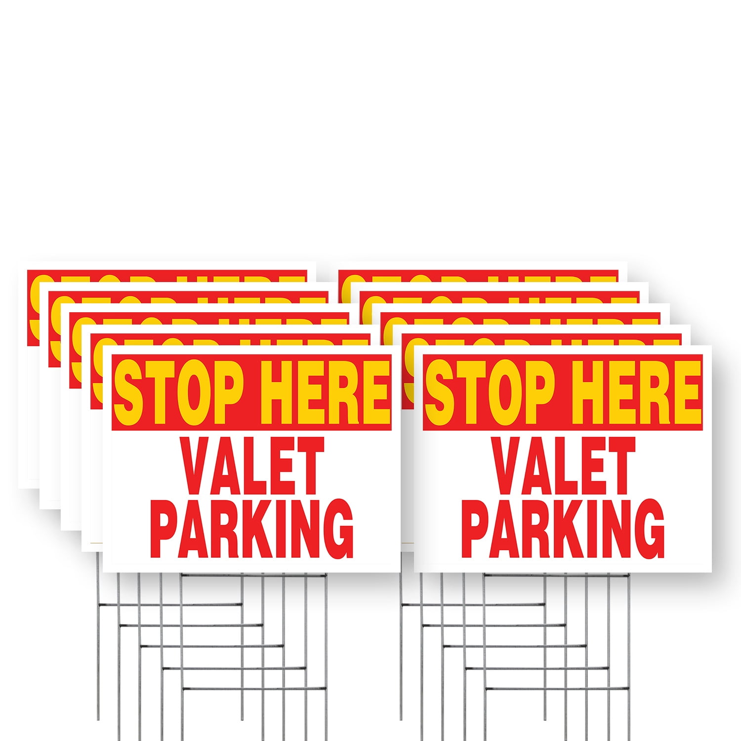 Stop Here Valet Parking Yard Sign 10 Pack of 12 Inch x 16 Inch Double ...