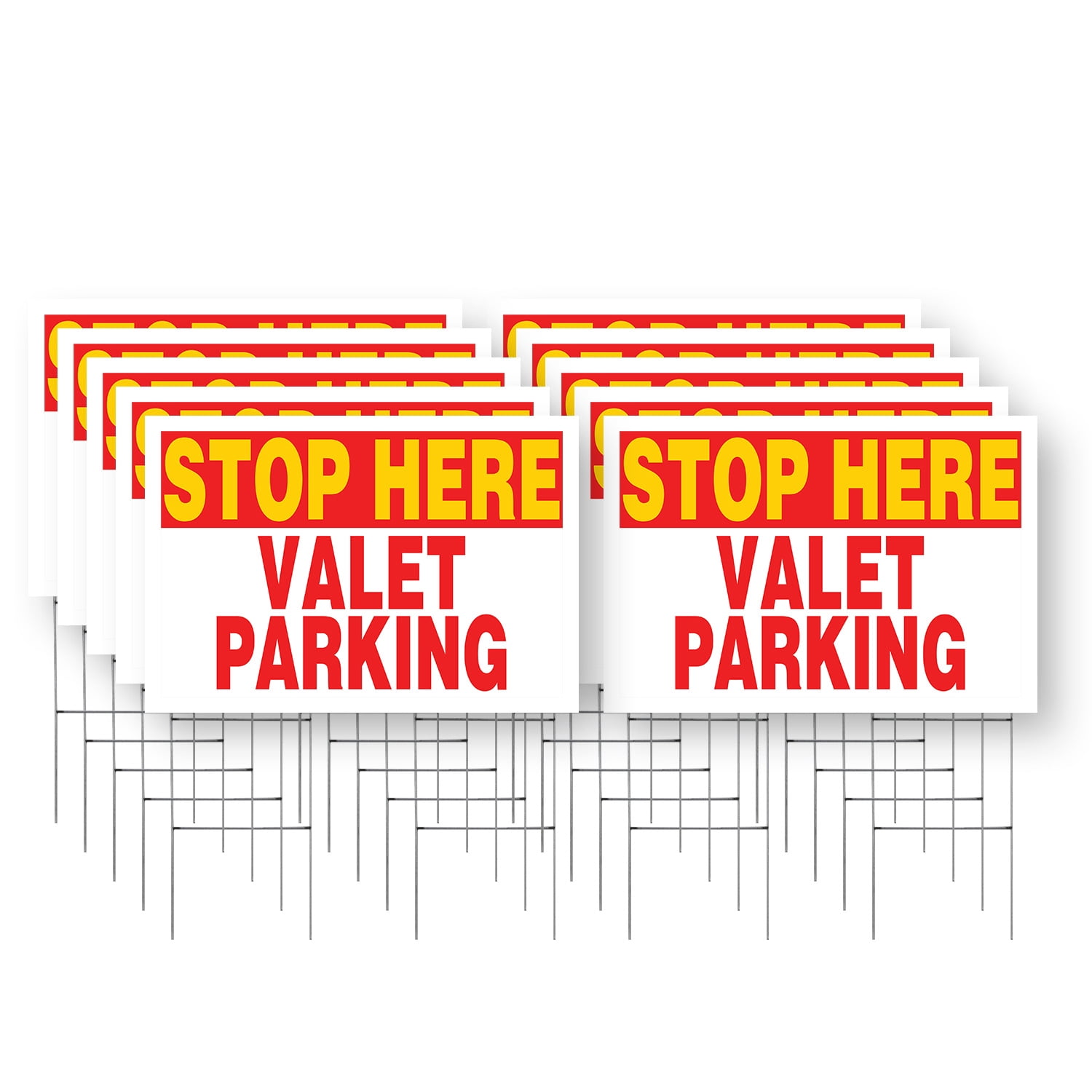 Stop Here Valet Parking Yard Sign 10 Pack of 24 Inch x 36 Inch Double ...