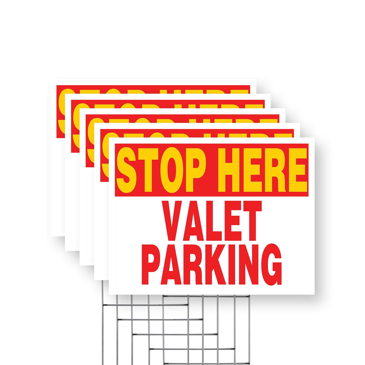 Stop Here Valet Parking Yard Sign 5 Pack of 18 Inch x 24 Inch Double ...
