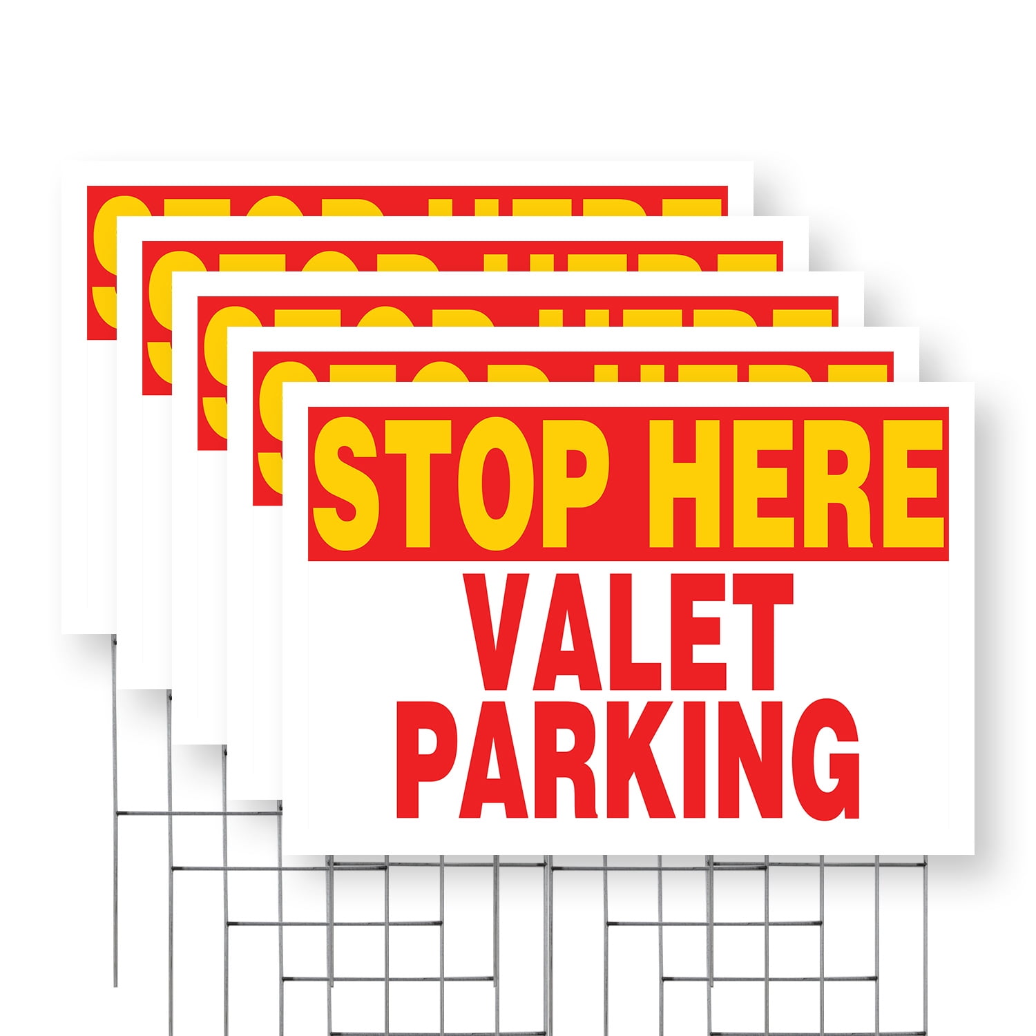 Stop Here Valet Parking Yard Sign 5 Pack of 24 Inch x 36 Inch Single ...
