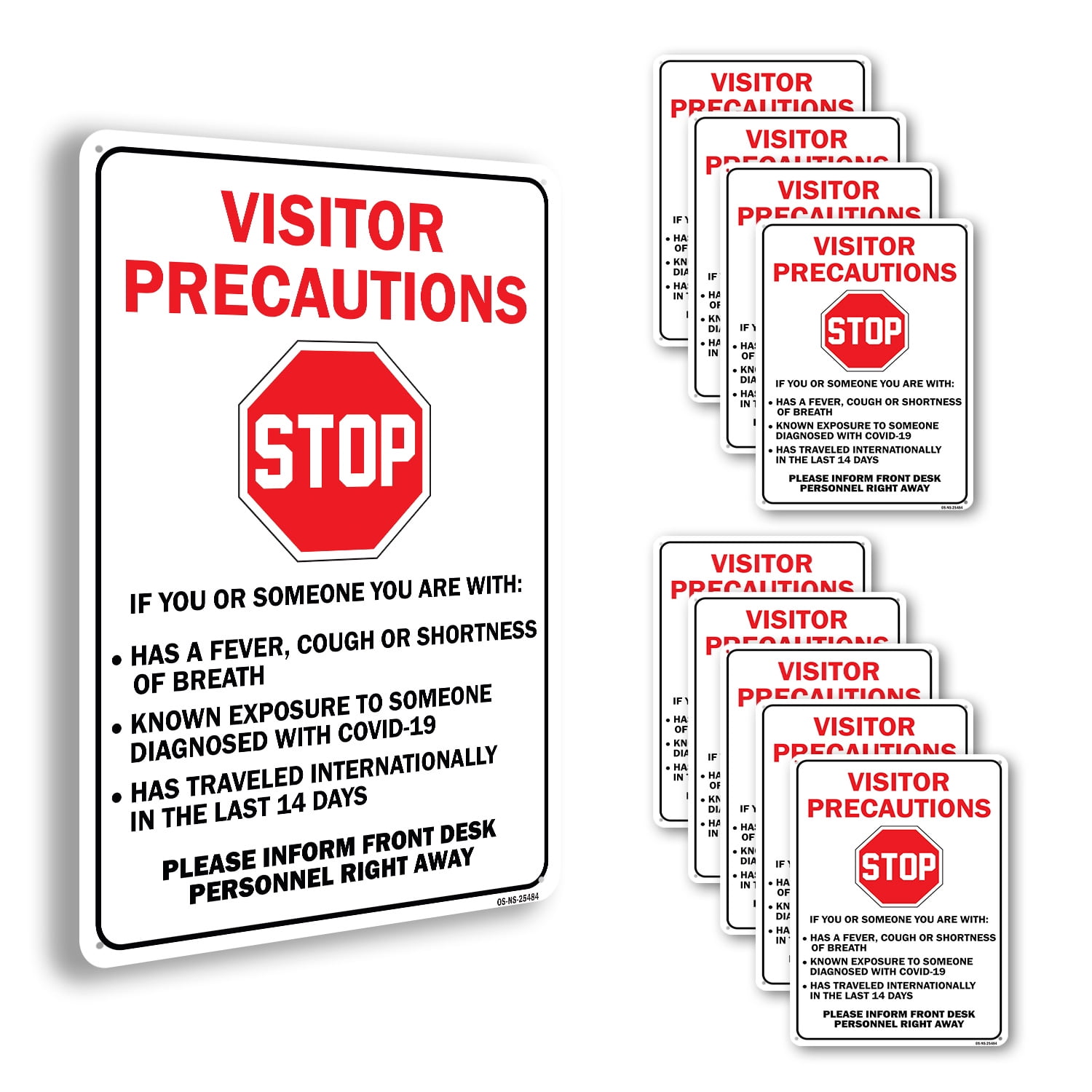 Stop Visitor Precautions Public Safety Rigid Plastic Sign 24 Inch x 18 ...