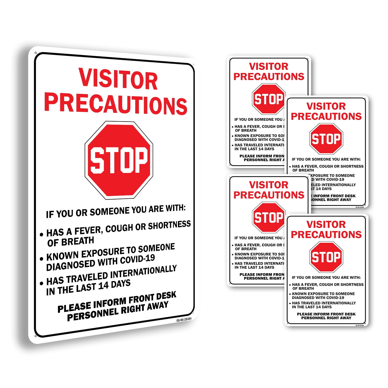 Stop Visitor Precautions Public Safety Rigid Plastic Sign 24 Inch x 18 ...