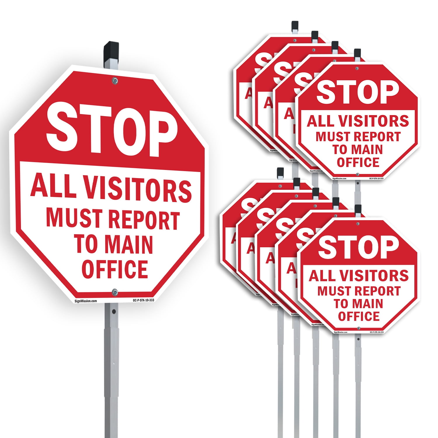 Stop All Visitors Must Report Το Main Office (10 Pack) 10 inch X 10 ...