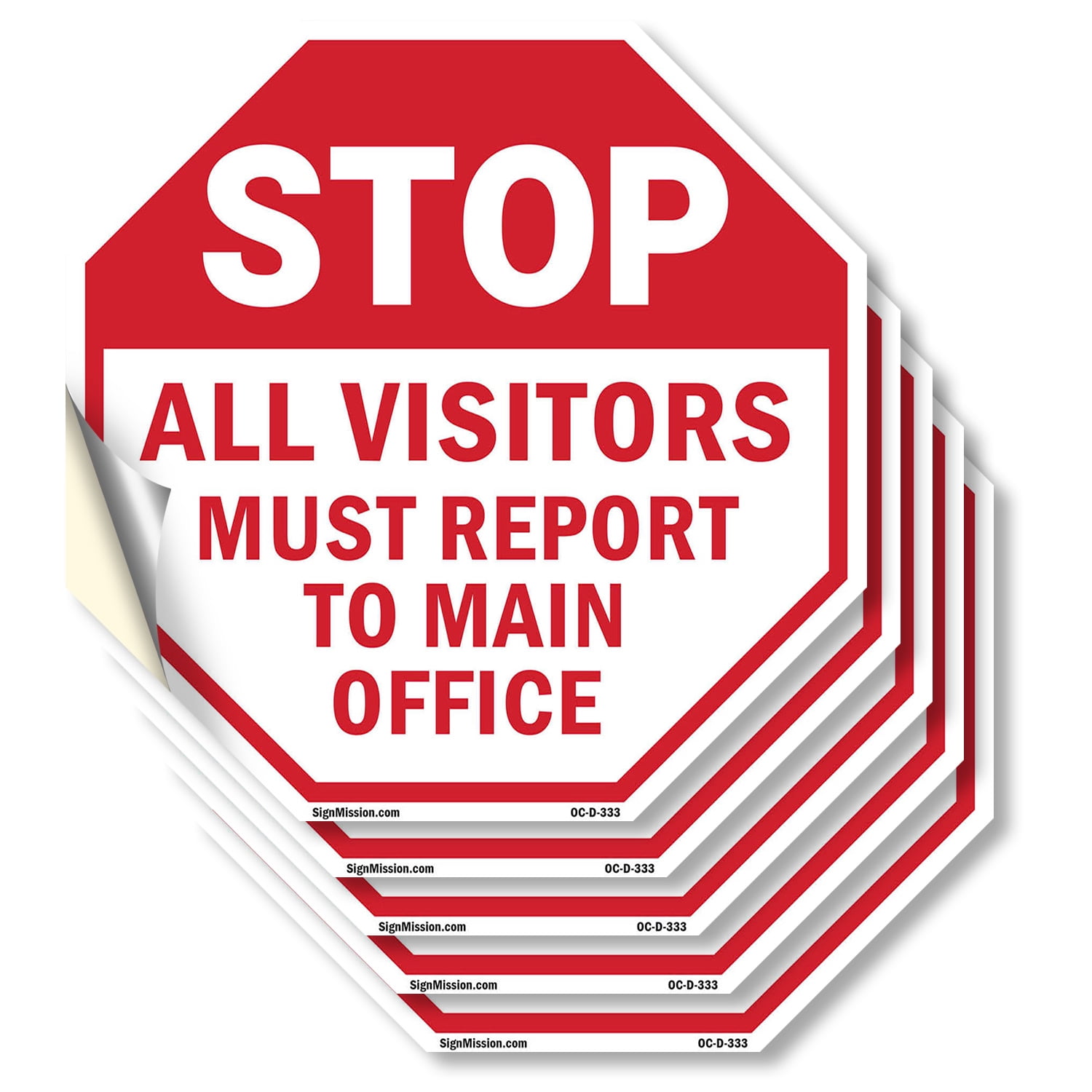Stop All Visitors Must Report Το Main Office (5 Pack) 4 inch X 4 inch ...
