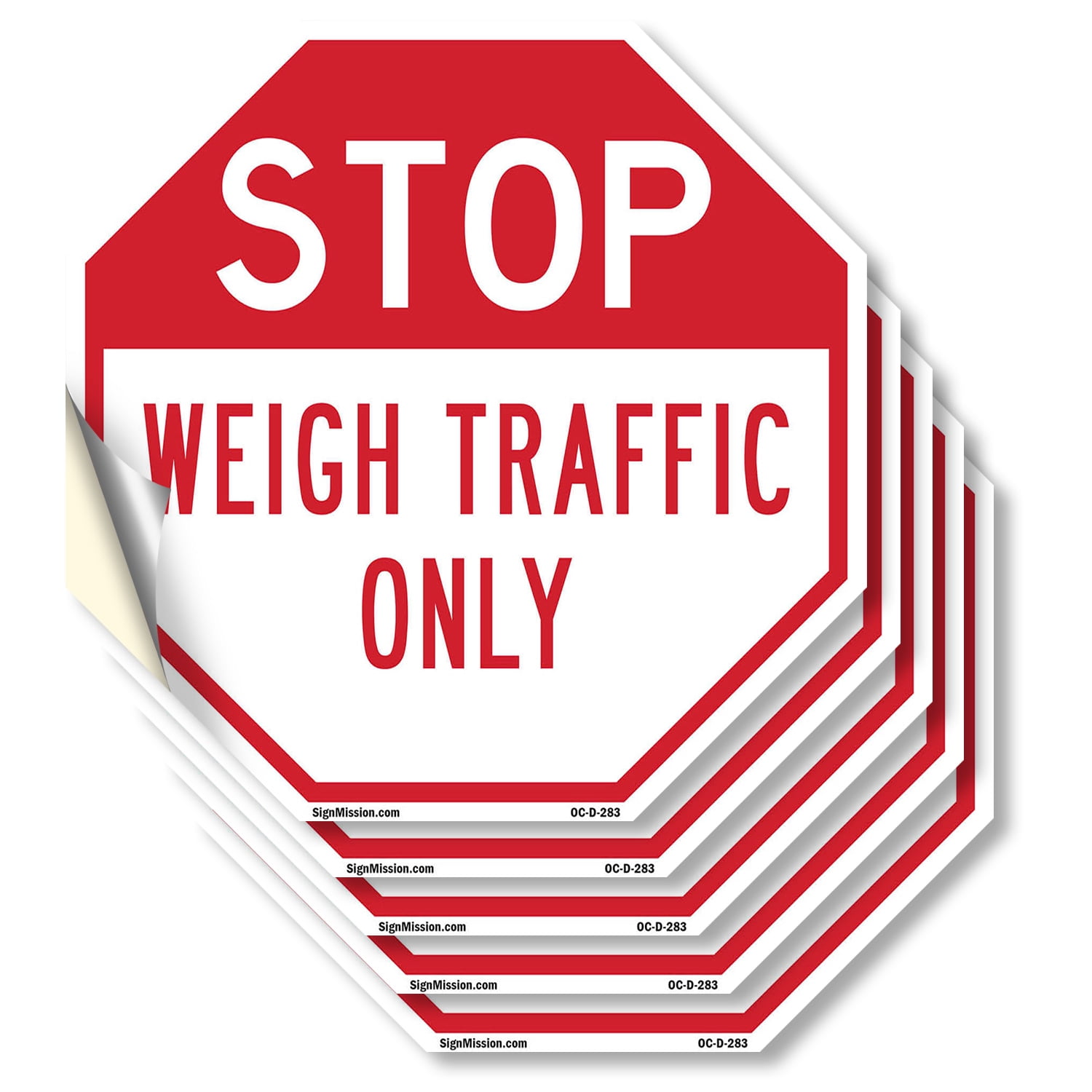 Stop Weigh Traffic Only (5 Pack) 6 inch X 6 inch Octagon Vinyl Label ...